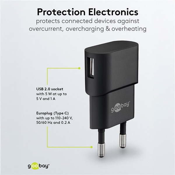 Goobay USB-A oplader | 1 poort | 5W | Zwart 123led 123led.nl